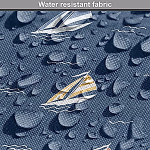 Ambesonne Maritime Fabric by The Yard, Minimal Colorful Sailboats Pattern of Line Art Waves Ocean Themed, Decorative Fabric for Upholstery and Home Accents, 1 Yard, Dark Sky Blue Multicolor