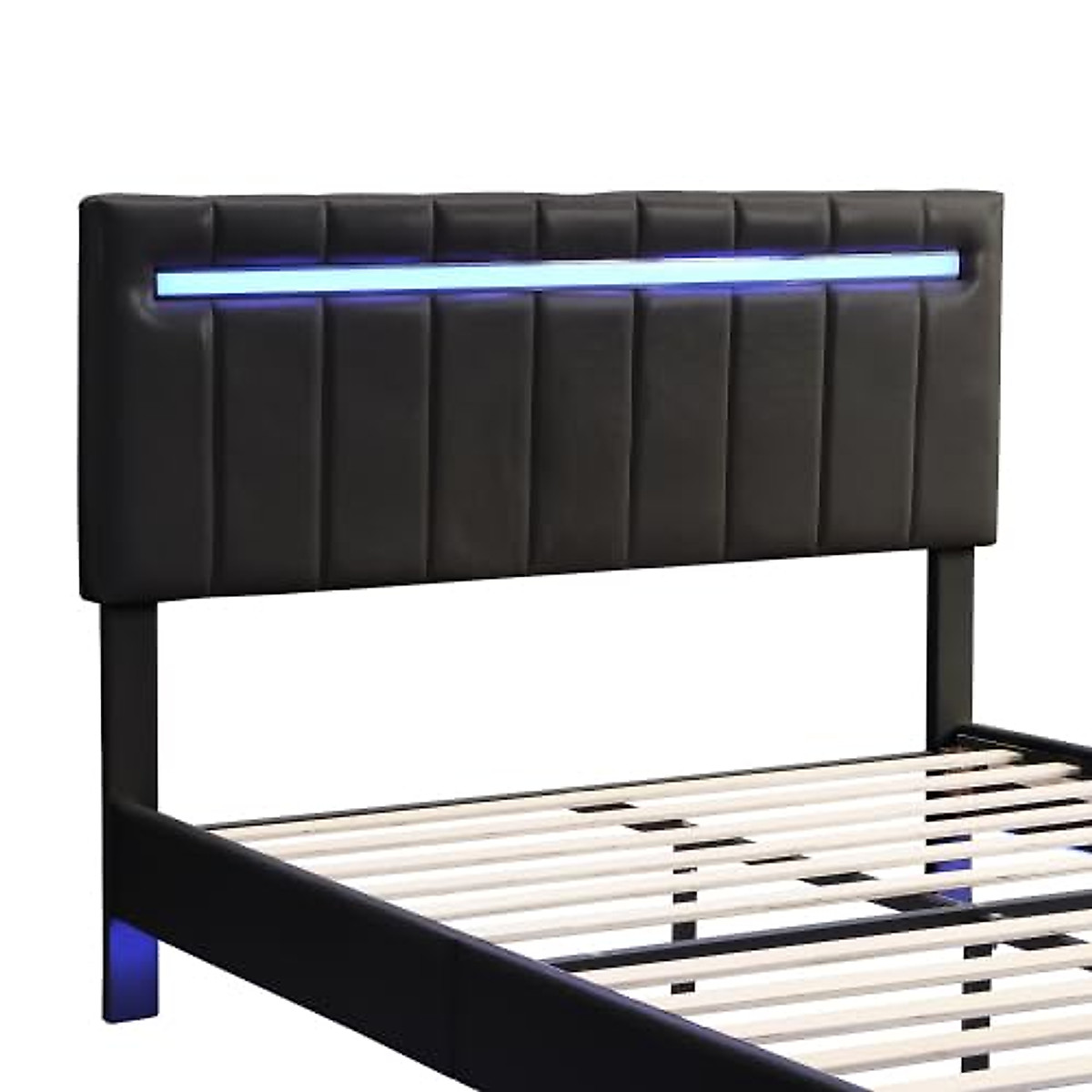 anwickjeff Queen Size Floating Bed Frame with LED Lights and USB Charging,Modern Queen Upholstered Platform LED Bed Frame with Headboard, Low Profile Platform Bed for Bedroom, (Black, Queen)