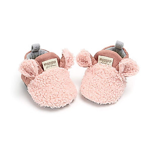 CARREAN Baby Boys Girls Soft Plush Slippers Cartoon Toddler Infant Warm Winter House Shoes (Pink 12-18 Months)