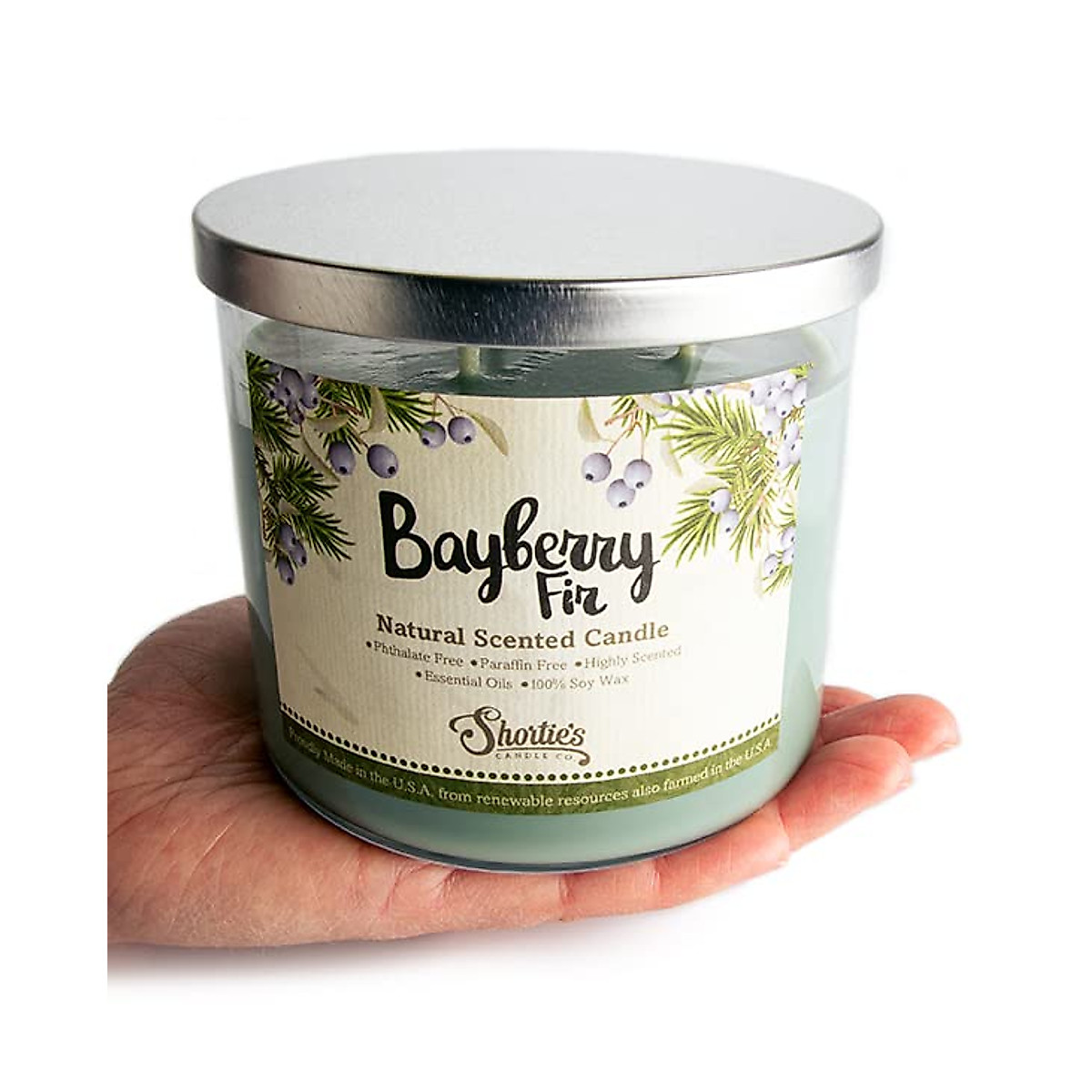 Bayberry Fir Natural 3 Wick Candle, Essential Fragrance Oils, 100% Soy, Phthalate & Paraben Free, Clean Burning, 14.5 Oz.