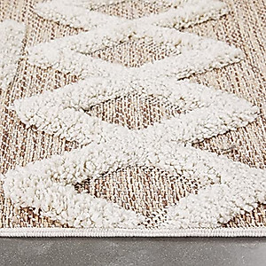 Well Woven Cenar Beige Flat-Weave Hi-Low Pile Diamond Medallion Stripes Moroccan Tribal Area Rug (7'10" x 9'10")