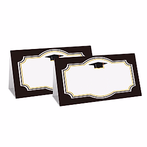 Table Place Card for Graduation Party, 25 Pcs Small Tent Cards Set with Gold Balloons and Graduation Cap Design, Elegant Name Cards Food Lables, Graduation Party Decorations 2022 Supplies(06)