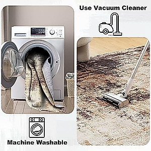 OIGAE Washable Rug 5x7, Abstract Modern Area Rugs with Non-Slip Backing, Non-Shedding Floor Mat Throw Carpet for Living Room Bedroom Kitchen Laundry Home Office, Gold/Brown