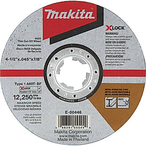 Makita E-00446 X-Lock 4-1/2" x .045" x 7/8" Type 1 General Purpose 60 Grit Thin Cut‑Off Wheel for Metal and Stainless Steel Cutting