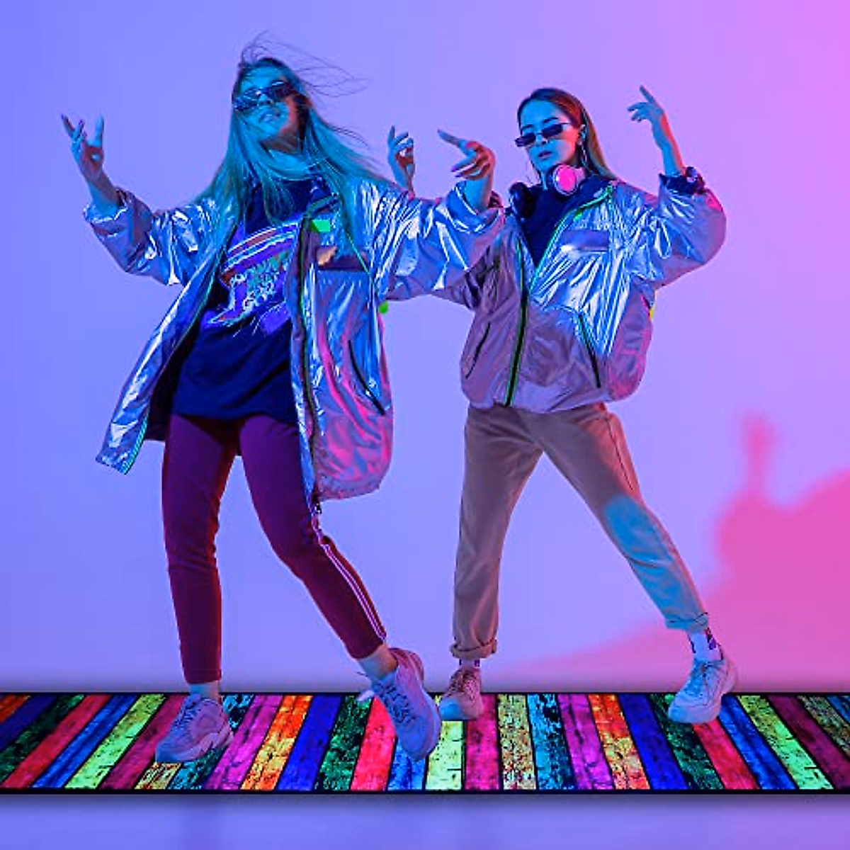 SEBKQ Neon Dance Floor Runner Rugs, UV Black Light Reaction Non-Slip Carpet, Glow in The Dark Party Supplies for Birthday, Wedding, Raves(118in×23in×0.39in)