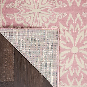 Nourison Jubilant Floral Ivory/Pink 5'3'' x 7'3'' Area--Rug, Easy--Cleaning, Non Shedding, Bed Room, Living Room, Dining Room, Kitchen (5x7)