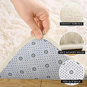 Ucomn Super Soft Rug 5 x 8 Feet, Indoor Shag Area Rug, Fluffy Anti-Skid Shaggy Rug for Apartment, Dorm, Bedroom, Living Room, Furry Carpet for Kid, Ivory