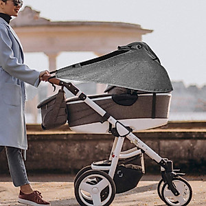 BYLaconic Stroller Sun Shade for Baby (Gray/with 2Pcs Hooks), Waterproof Sun Protection Stroller Shade Cover Anti-UV 50+ with Viewing Window for High Landscape Stroller
