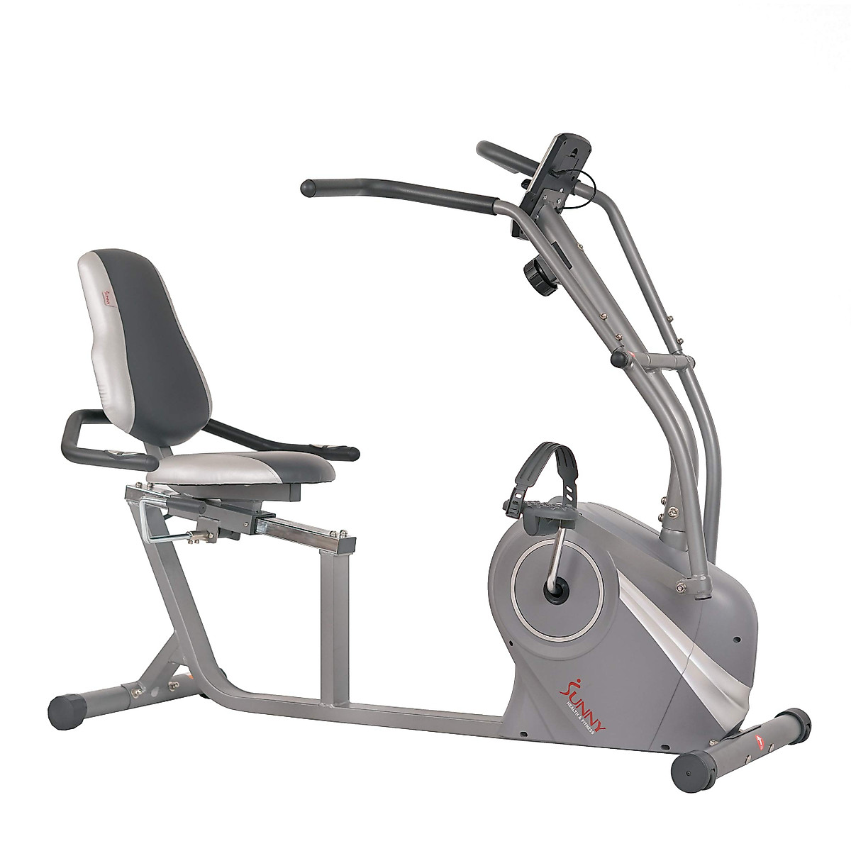 Sunny Health & Fitness Cross Trainer Magnetic Recumbent Bike with Arm Exercisers - SF-RB4936, Silver