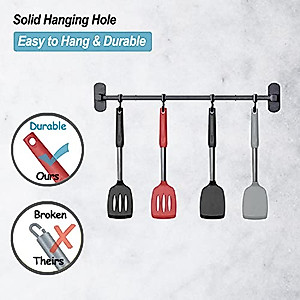 2 Pack Spatulas, Solid & Slotted Silicone Spatula Set, Stainless Steel Handle Coated with Silicone, Non Stick Turners, Heat Resistant BPA Free Rubber Spatulas for Fish, Eggs, Pancakes, WOK, Black