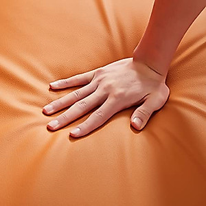 MOOSENG Mid-Century Loveseat Sofa, Upholstered Faux Leather Settee, 2 Seater Accent Chair with Extra-Thick Padded Seat and Back,Anti-Scratch Foot Mats, Couch for Small Spaces, Living Room,Orange