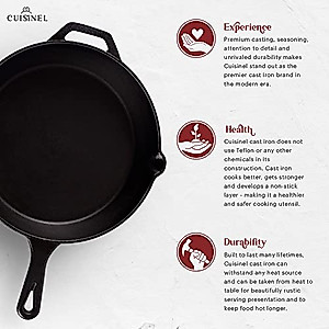 Cuisinel Cast Iron Skillet - 12"-Inch Frying Pan with Assist Loop Handle and Pour Spouts + Silicone Grip Handle Cover - Preseasoned Oven Safe Cookware - For Indoor/Outdoor, Grill, Stovetop Use