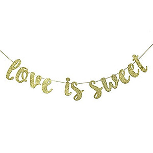 Love is Sweet Banner Gold Glitter for Bridal Shower Engagement Wedding Bachelorette Party Decor Sweets Table Sign Photo Booth Props