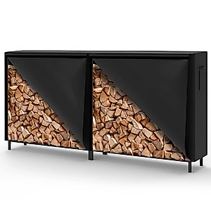 Ultrahaus 8ft Outdoor/Indoor Firewood Rack with Oxford Fabric Cover, Weather Resistant Fireplace Firewood Rack with Cover, Wood Rack for Firewood