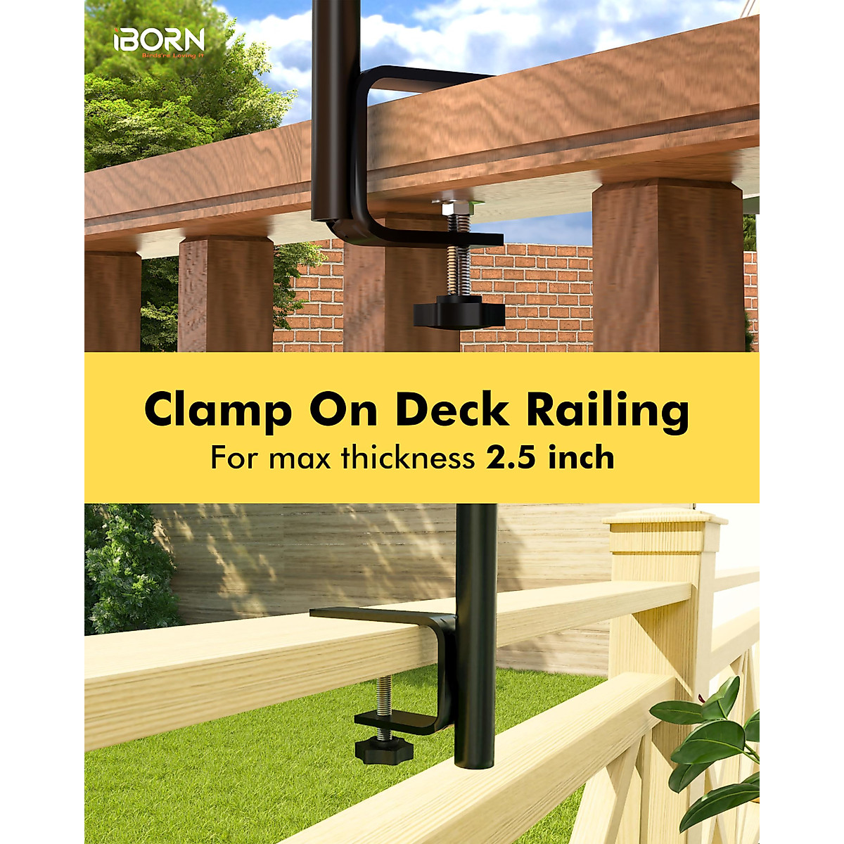 iBorn Shepherds Hooks for Outdoor Clamp On Deck Hook for Bird Feeder 45 Inch Bird Feeder Hangers for Deck Railing Humming Bird Feeders Hanging Tri-Hooks 2024 New (Feeders are Not Included)