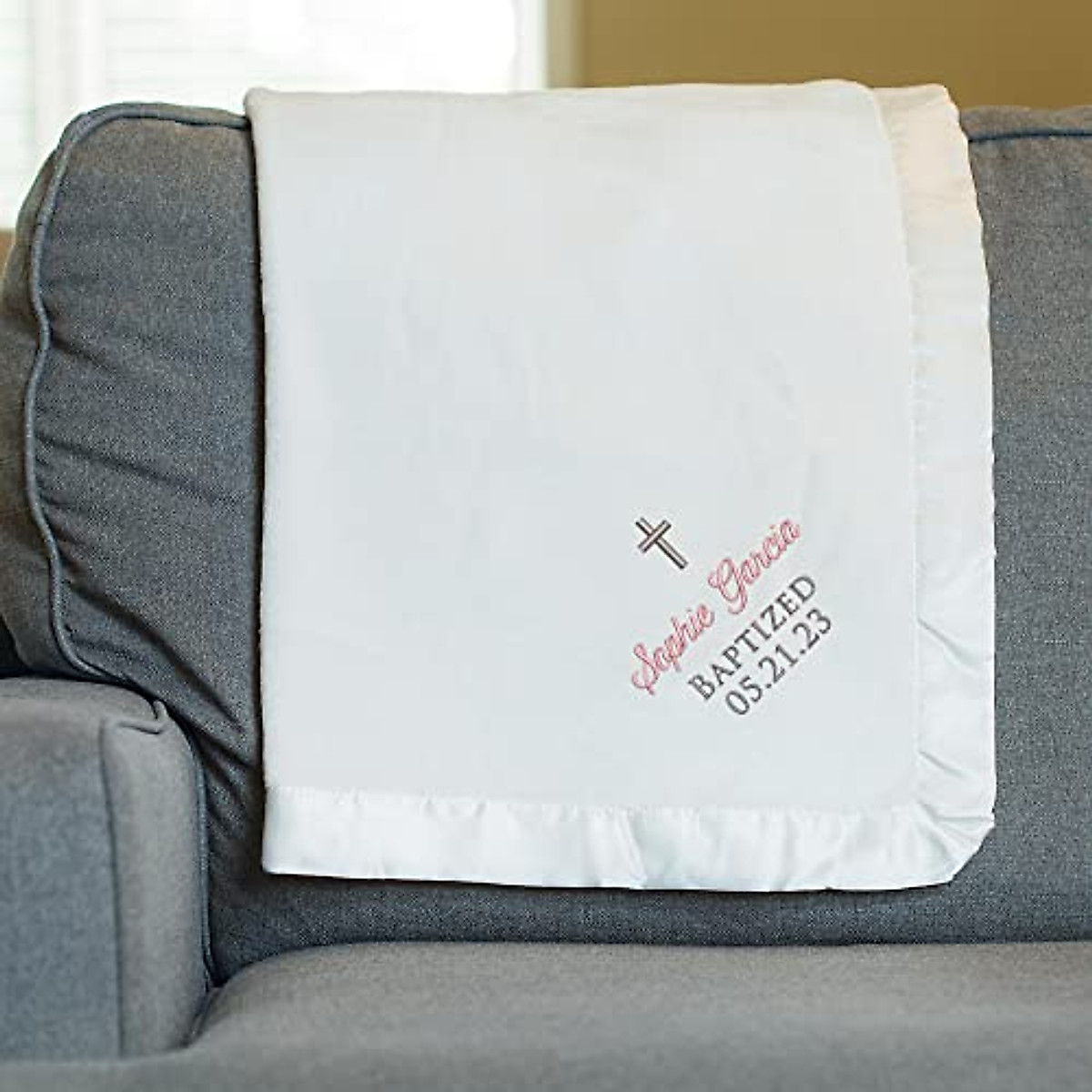 Lifetime Creations Personalized Baptism Blanket - Embroidered Baptism Baby Blanket, Personalized Baptism Gift with Name and Date