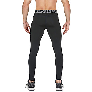 SILKWORLD Men's Compression Workout Pants Cool Dry Running Leggings Baselayer Athletic Tights, Pack of 3_Dark Navy+Black(Blue Double Stripe)+White,Large