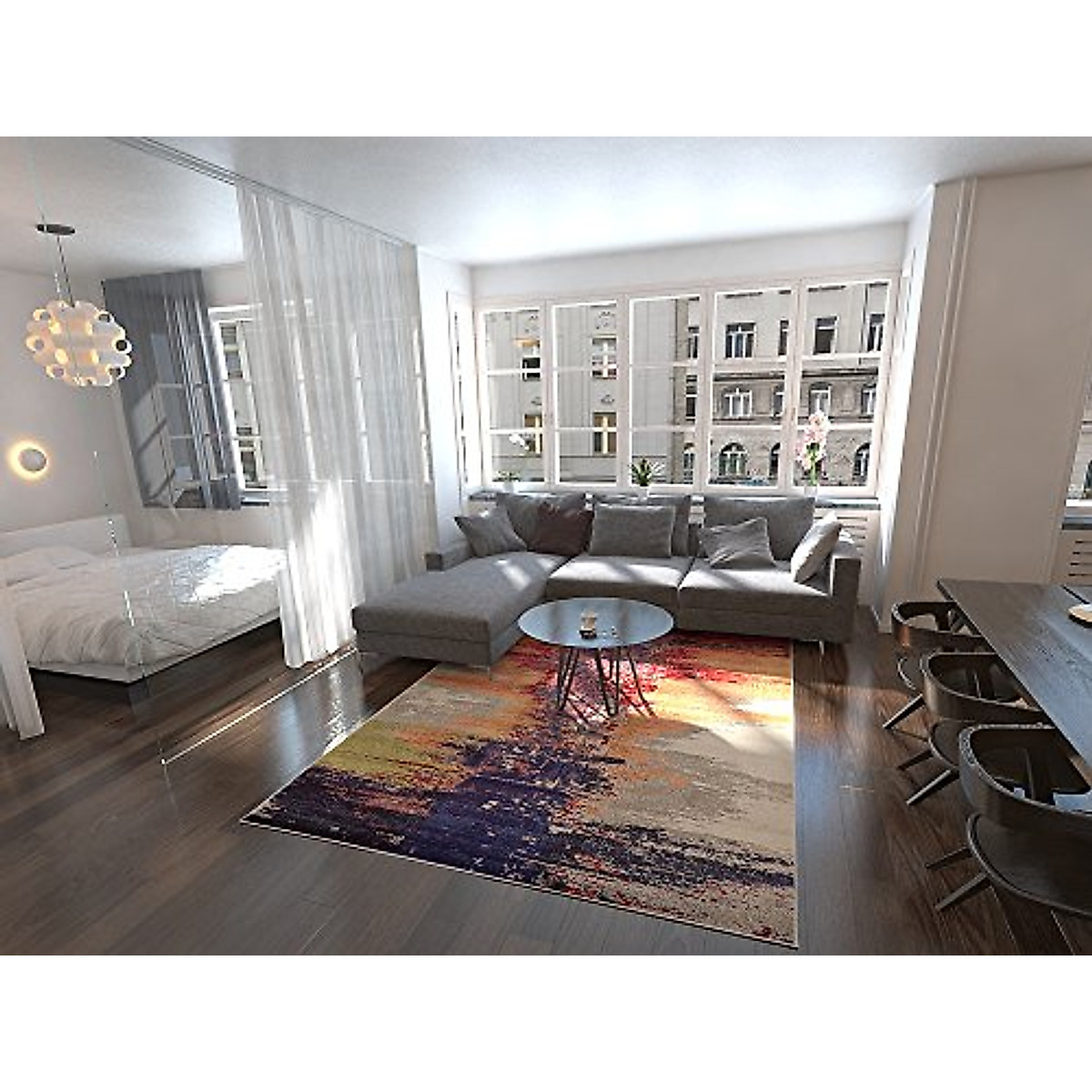 Unique Loom Estrella Collection Abstract, Rustic, Modern, Gradient, Distressed Area Rug (7' 0 x 10' 0 Rectangular, Pink/Navy Blue)