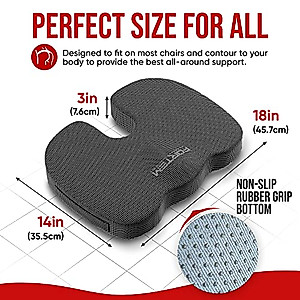 FORTEM Chair Cushion, Seat Cushion, Lumbar Support Pillow for Chair, Car Seat Cushion, Back Support Memory Foam Pillow Washable Cover Dark Grey