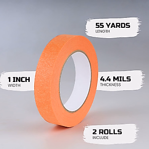 Lichamp 2 Pack Orange Painters Tape 1 inch, Orange Masking Tape 1 inch x 55 Yards x 2 Rolls (110 Total Yards)