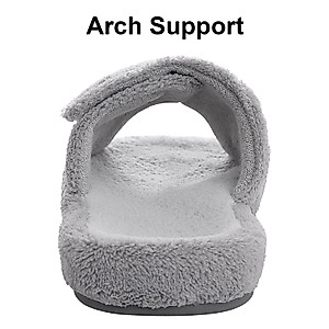 shevalues Summer Arch Support Slippers for Women Adjustable Terry Cloth Fuzzy Indoor Slippers Open Toe House Shoes, Grey 11 Women/9.5 Men