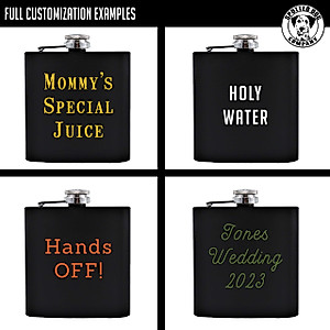 Personalized 6oz Stainless Steel Matte Black Flask - Printed Your Text Here, Metal Hip Pocket Discreet Flask – Custom Novelty Groomsmen Gifts – Liquor Whiskey Gifts for Men Women
