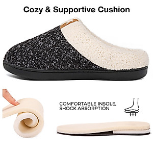 VeraCosy Men's Comfort Memory Foam Slippers Wool-Like Plush Fleece Lined House Shoes w/Indoor, Outdoor Durable Rubber Sole (Space Black,11-12 US)