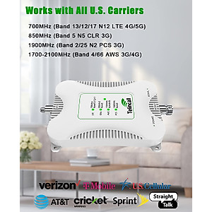 Mobile Signal Booster for Home Verizon, AT&T, US Cellular, T Mobile PCS 3G/4G/5G AWS LTE N2/N5/N12 Band 2/4/5/13/12/17 Cell Phone Signal Booster FCC Approved for All U.S. Carriers