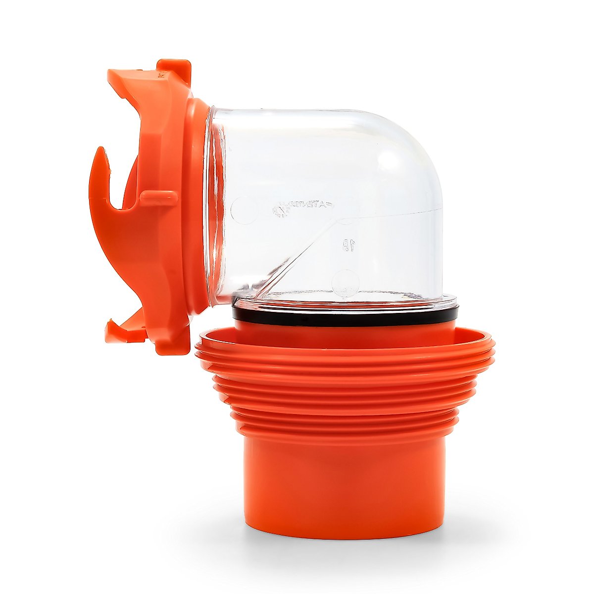 Camco 39736, RhinoFlex Clear RV Sewer Hose Elbow with 4-in-1 Adapter | Features a 360-Degree Fitting Rotation and Built-in Gasket for Odor-Tight Protection | Fits 4 Sizes of Dump Station Inlets