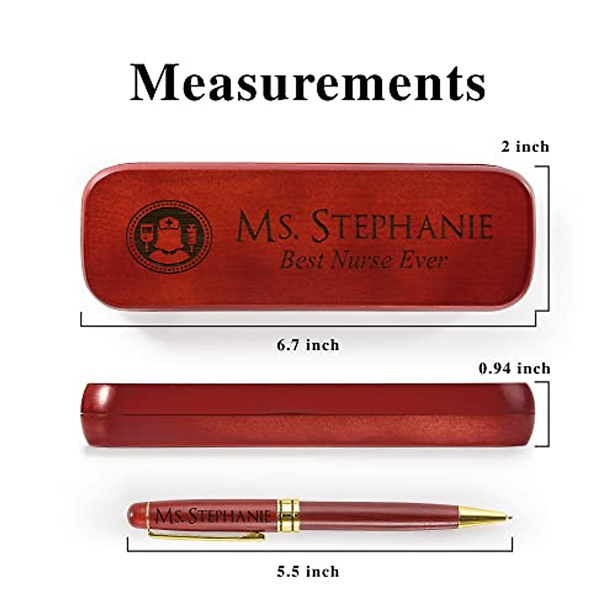 Personalized Engraved Maple Wood Rosewood Ball Pen & Case Set Custom Gift (Rosewood)