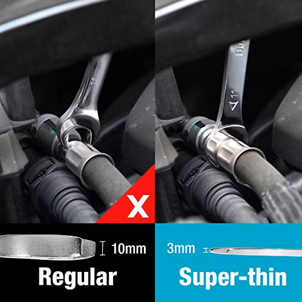 DURATECH Super-Thin Open End Wrench Set, Metric, 8-Piece, Including 5.5, 7, 8, 9, 10, 11, 12, 13, 14, 17, 19, 21, 22, 23, 24, 27 mm, Slim Spanner Wrench Set with Rolling Pouch