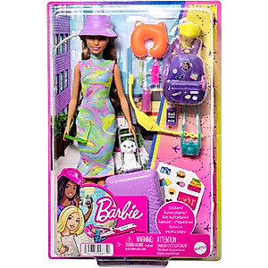 Barbie It Takes Two Doll & Accessories, Travel-themed Set with Puppy, Working Suitcase, Sticker Sheet & 10+ Pieces