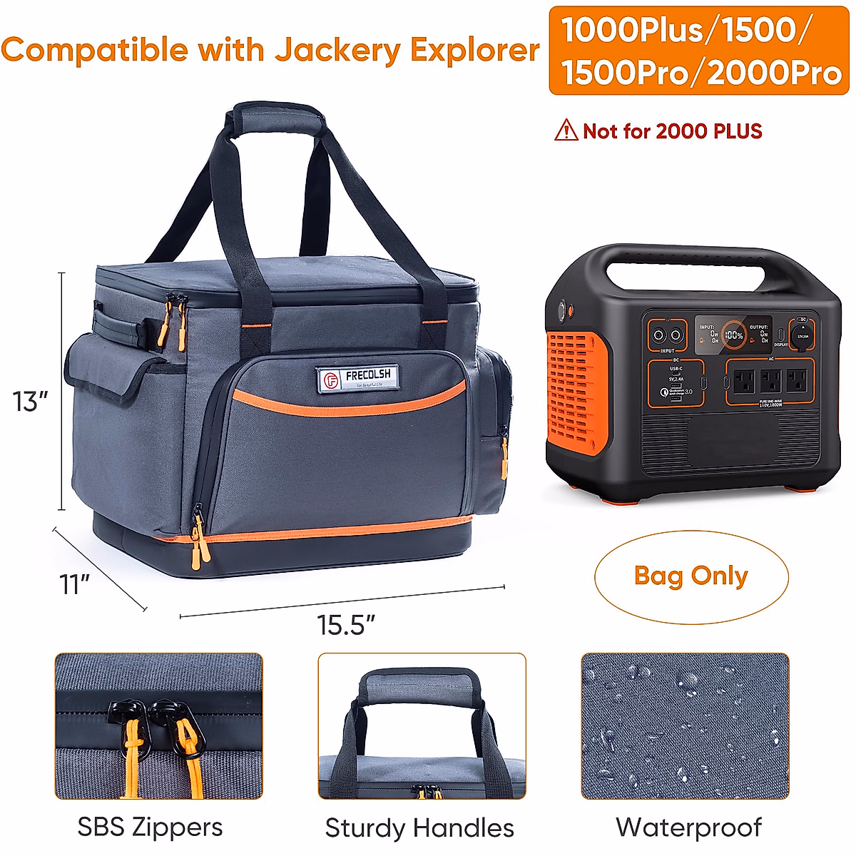 FRECOLSH Travel Carrying Case Compatible with Jackery Explorer 1500, Portable Power Station Storage Case with Water- proof Bottom and Pocket for Jackery Accessories Solar Generator, Storage Bag Only