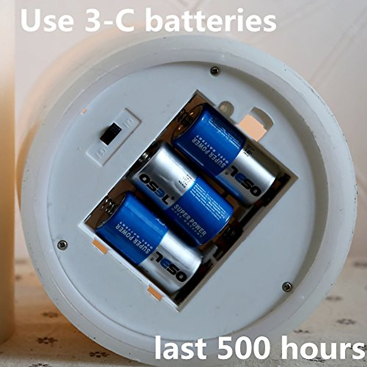 NONNO & ZGF 9.2“Huge Dancing Wick Battery Operated Wax Pillar Candle with Timer, Ivory