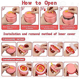 JXXM 8 Oz Thermos Food Jar for Hot & Cold Food for Kids, Insulated Lunch Containers Hot Food Jar,Leak-Proof Vacuum Stainless Steel Wide Mouth Lunch Soup Thermos for School,Travel (Pink)