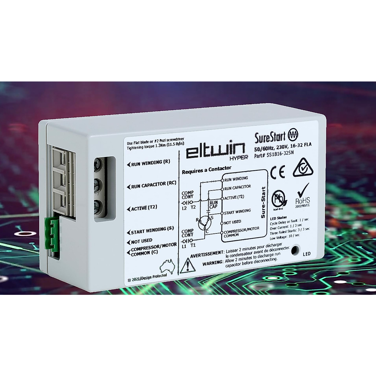 Eltwin Hyper SureStart 16-32A Soft Start with Reverse Motor Protection. Reduce The Start up Current of Your HVAC Unit by up to 70%. Easy to Install., Gray