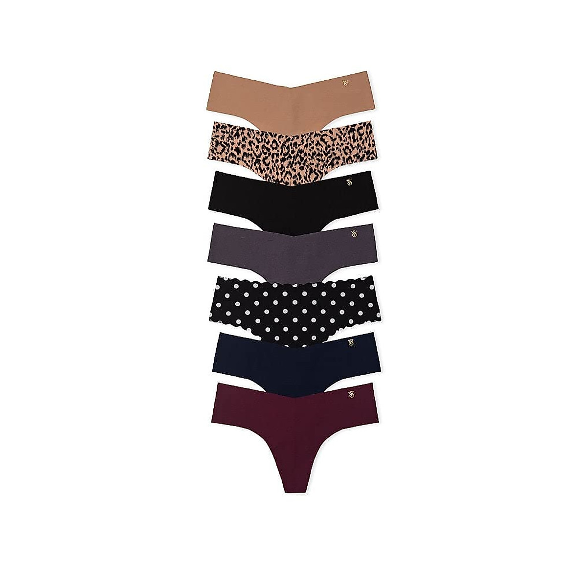 Victoria's Secret Women's No Show Thong Underwear, Panties for Women, Multi Pack, Neutral Multi Color (M)