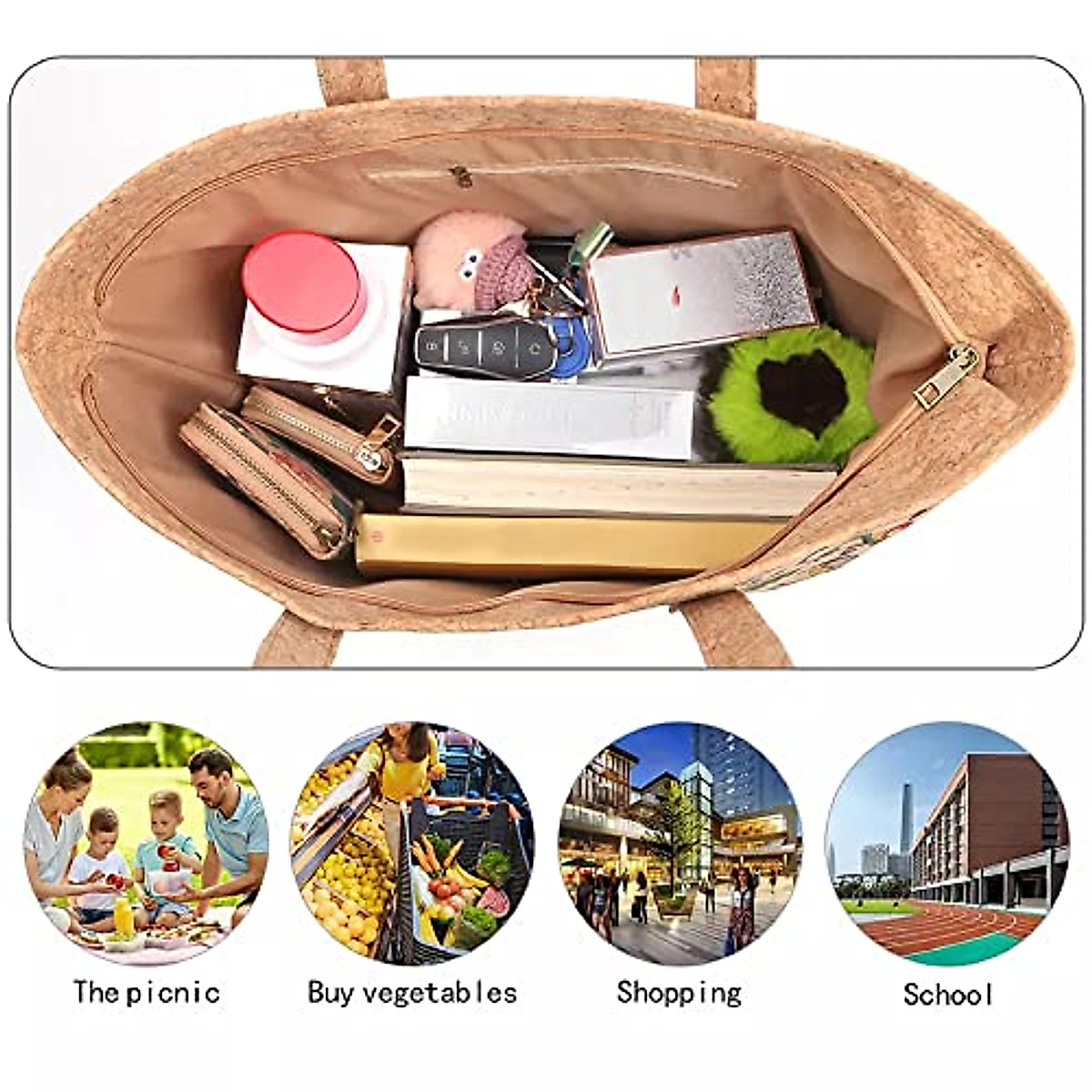 Cork Tote Shoulder Bag Mandala pattern Vegan purse Sustainable Eco friendly gift