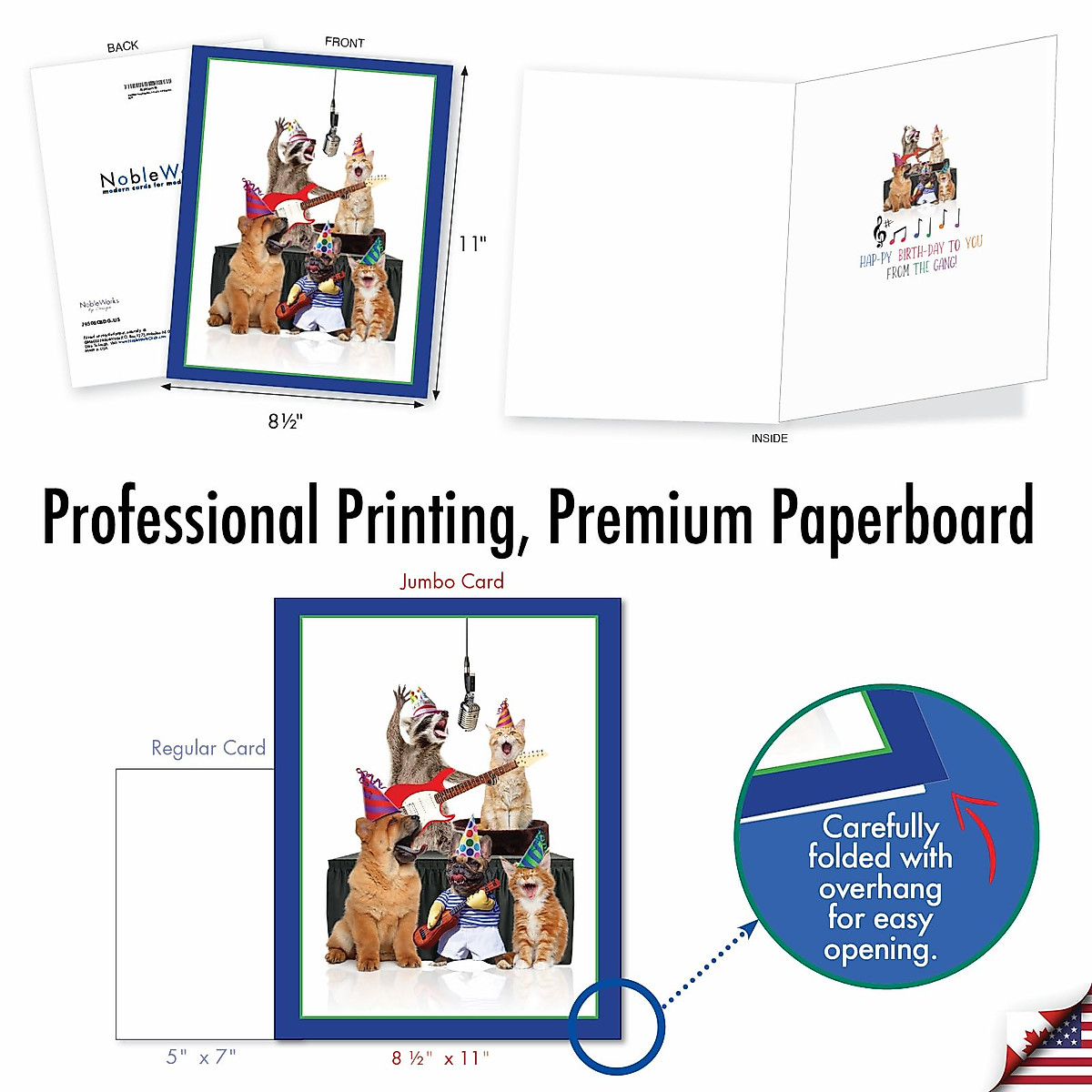 NobleWorks - Hilarious Happy Birthday Card with Envelope (8.5 x 11 Inch) - Funny Animal Greeting Card From All Of Us - Animal Bands - Gang J9508CBDG-US