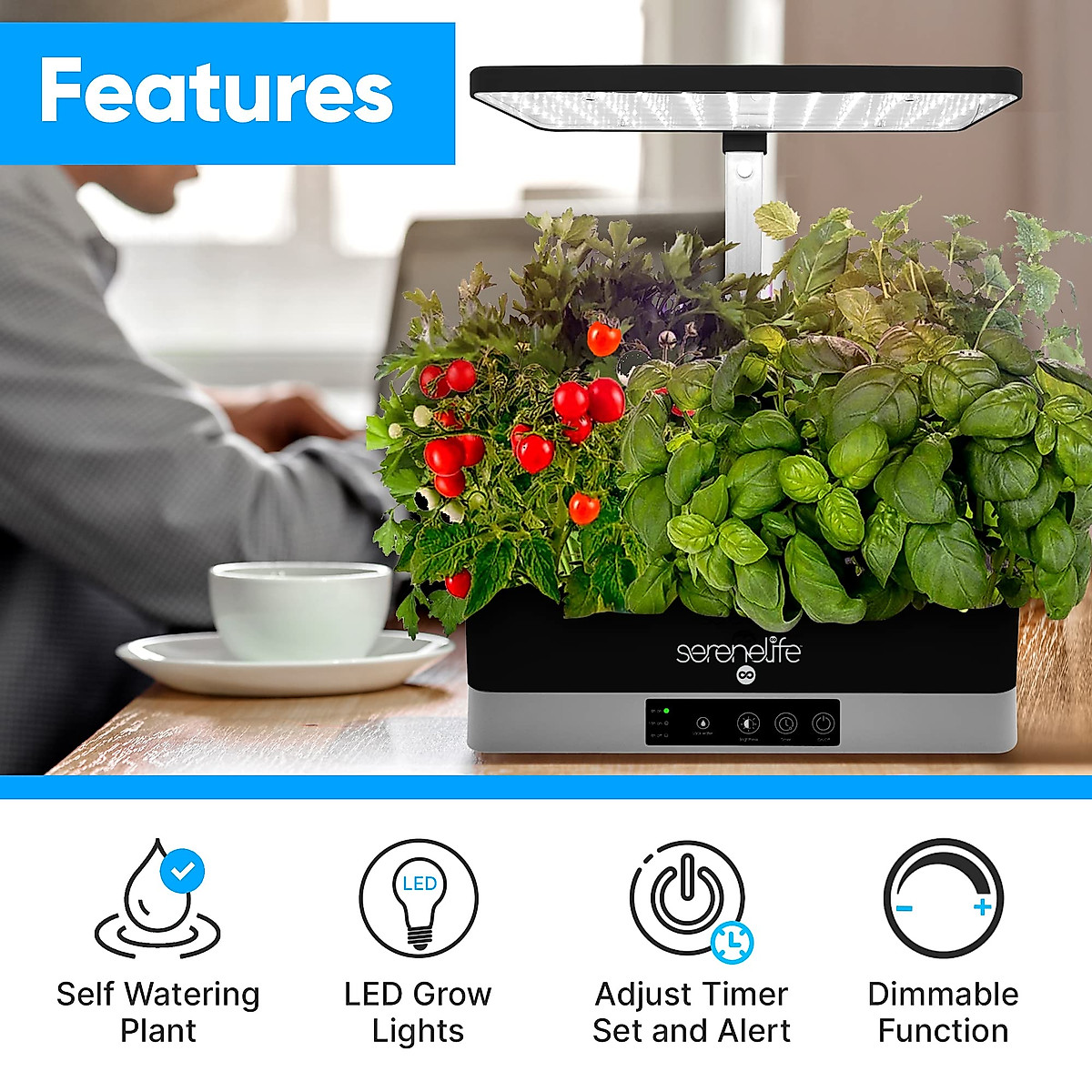 Hydroponic Herb Garden 6 Pods, Indoor Herb Garden Kit, Seed Pod, Indoor Garden, Full-Spectrum Grow Light, Adjustable Height, Hydroponic Indoor Garden, Smart Indoor Plant system, Black