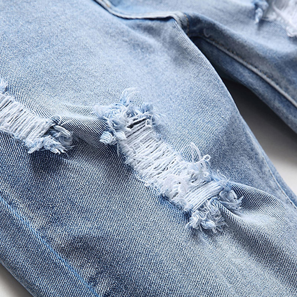 Maiyifu-GJ Ripped Slim Fit Jeans for Men Distressed Destroyed Straight Leg Denim Pants Retro Hip Hop Washed Jean Trousers (Light Blue 1,40)