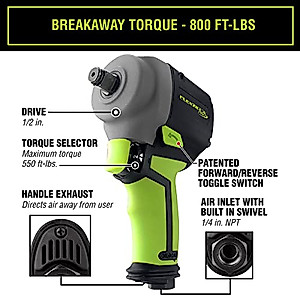Flexzilla Pro Mini Impact Wrench, 1/2" Drive, with High Flow Ball Swivel Plug - AT1475FZ