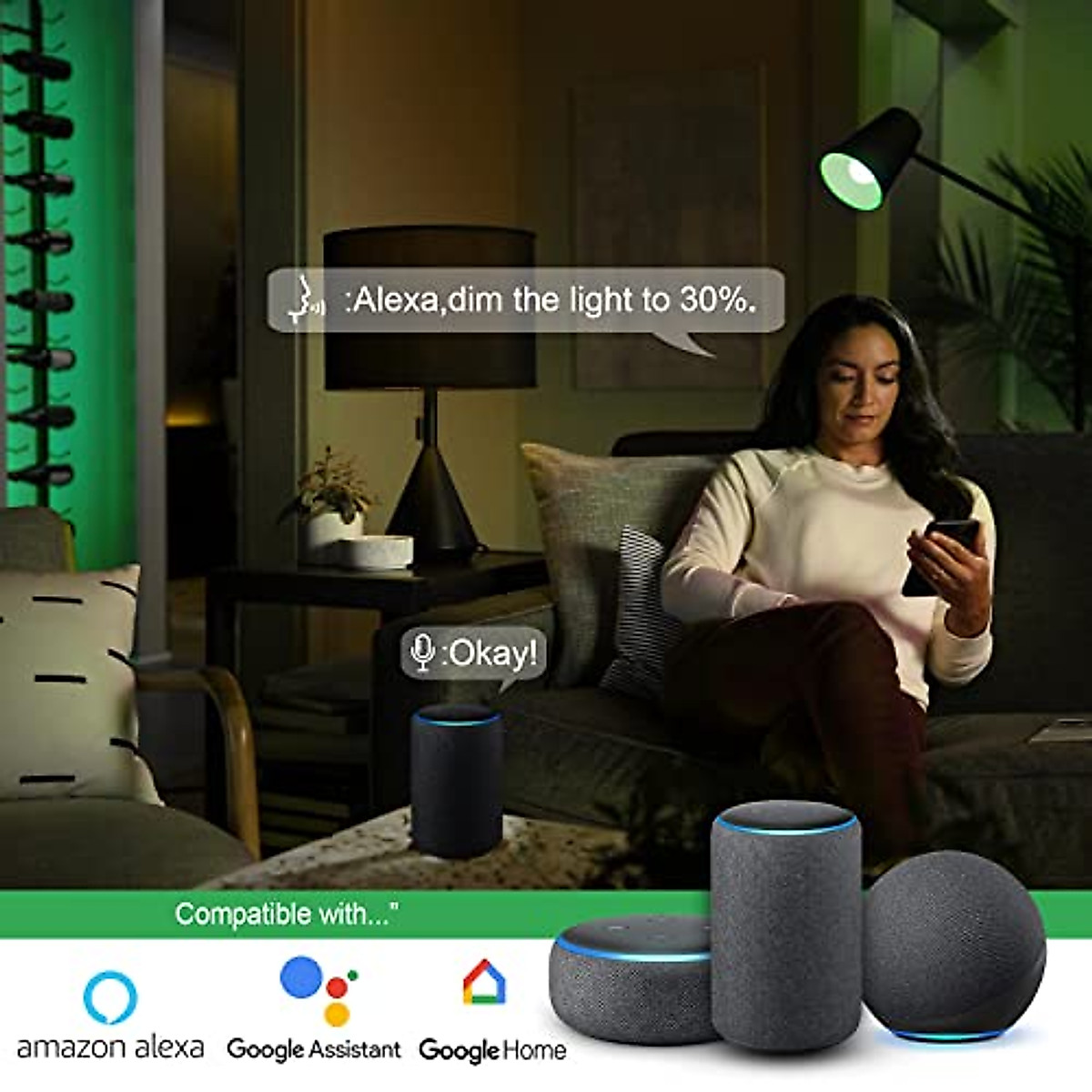 A19 Smart LED Light Bulbs 9W 800LM WiFi & Bluetooth, Compatible with Alexa & Google Assistant, RGB 2200K-6500K Dimmable Color Changing, Group Control, No Hub Required, 4 Pack