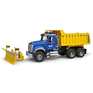 Bruder 02825 Mack Granite Dump Truck with Snow Plow Blade for Construction and Farm Pretend Play with Light & Sound Module