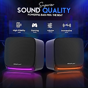 Kraylay Computer Speakers - TV Speakers with 2.0 USB Aux Powered - Monitor Speakers with RGB LED Light - Mini Multimedia Stereo Speaker for Laptop, Tablet and Cellphone