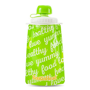 BooginHead Baby Toddler Squeez'Ems Puree Pouches, Dishwasher safe YUM! Green/White