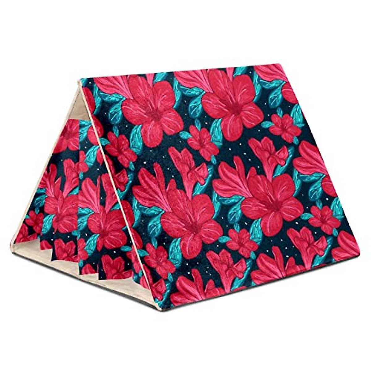 Y-DSIWX Guinea Pig House Bed, Rabbit Large Hideout, Small Animals Nest Hamster Cage Habitats Tropical Red Floral Flower