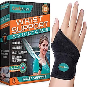 ComfyBrace-Premium Lined Wrist support. /Wrist wrap/Carpal Tunnel Wrist Brace/Arthritis Hand Support -Fits Both Hands-Adjustable Fitted (Day Brace, One Size)