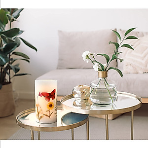 Holitown Flickering Candles, Flameless Candles D4 x H8, Blue Leaf Battery Candles Real Wax Pillar Candle with Timer for Summer Party,Home,Coverd Courtyard(4"x8")