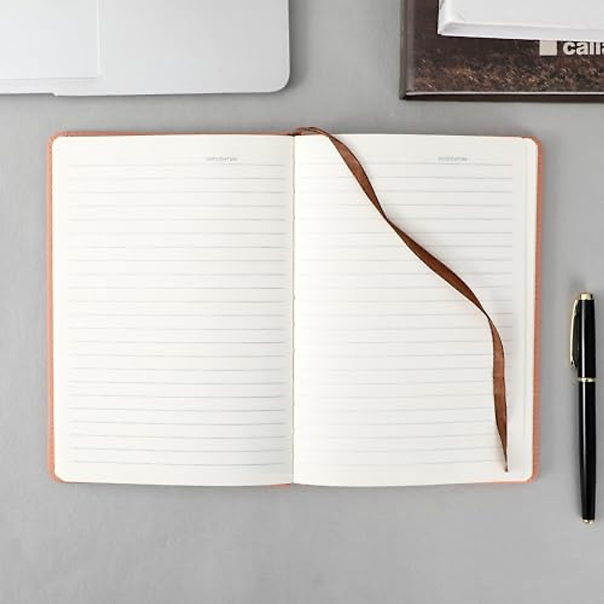 CAGIE Lined Journal Notebooks for Work A5 Business Notebook with Pen Holder, 224 Pages Notebook with Pockets, 5.7"x8.3" Inches, Pink